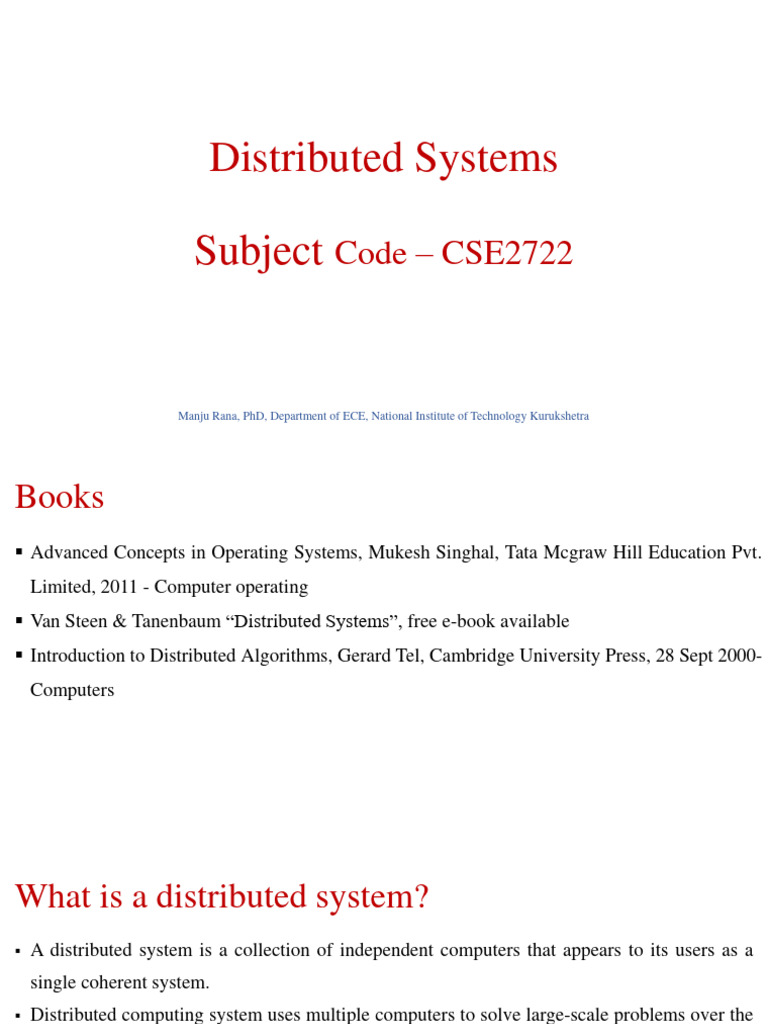 Lecture 1 - Distributed Systems Manju Rana | PDF | Distributed Computing | World Wide Web