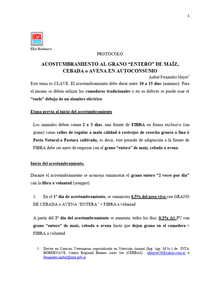 PROTOCOLO ACOSTUMBRAMIENTO AL GRANO - ENTERO - DE MAÍZ, CEBADA Ó AVENA EN AUTOCONSUMO + FIBRA ...