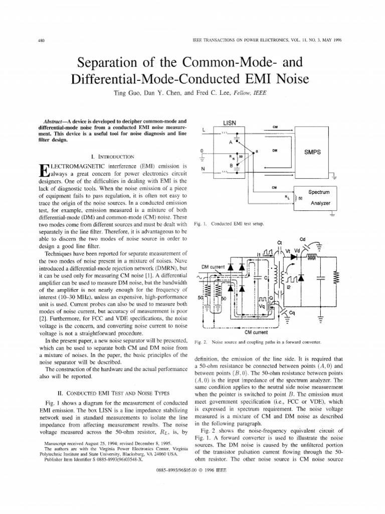 Separation Of The Common Mode And Differential Mode Conducted Em1 Noise Pdf