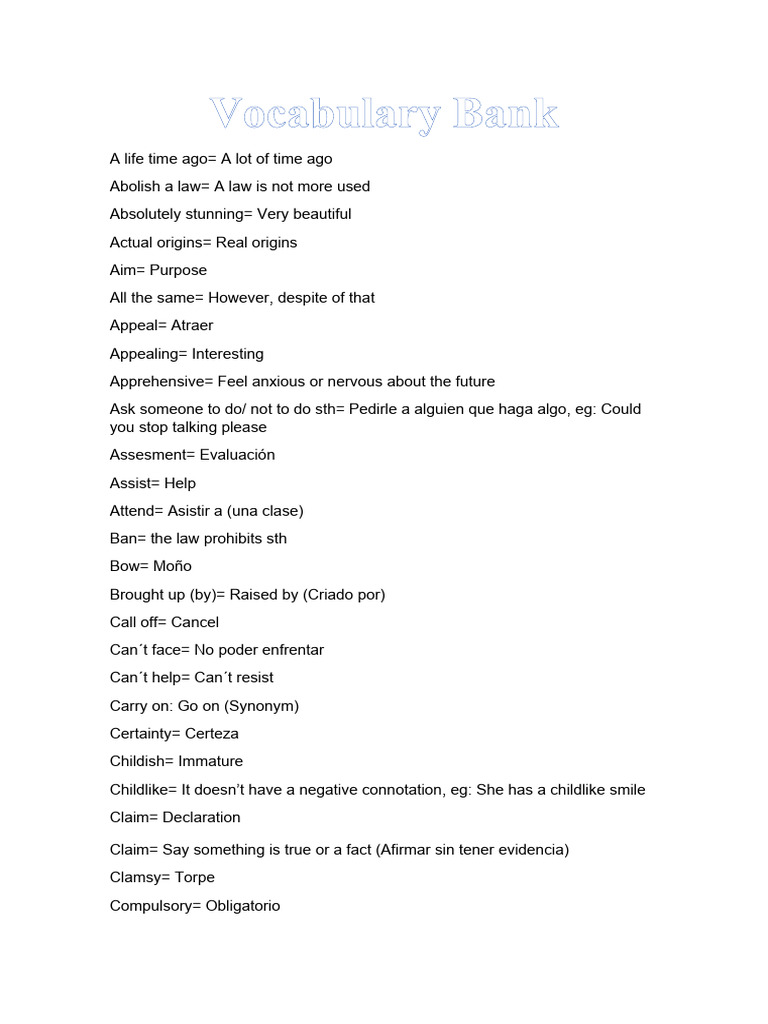 Vocabulary Bank | PDF | Verb | Subject (Grammar)