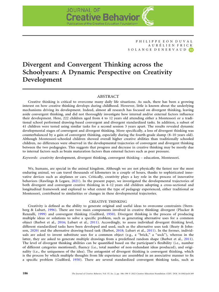 Divergent and Convergent Thinking Across The Schoolyears | PDF ...