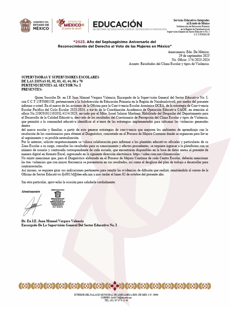 Membrete Carta Sria. Educación SEIEM EJEMPLO SECTOR | PDF