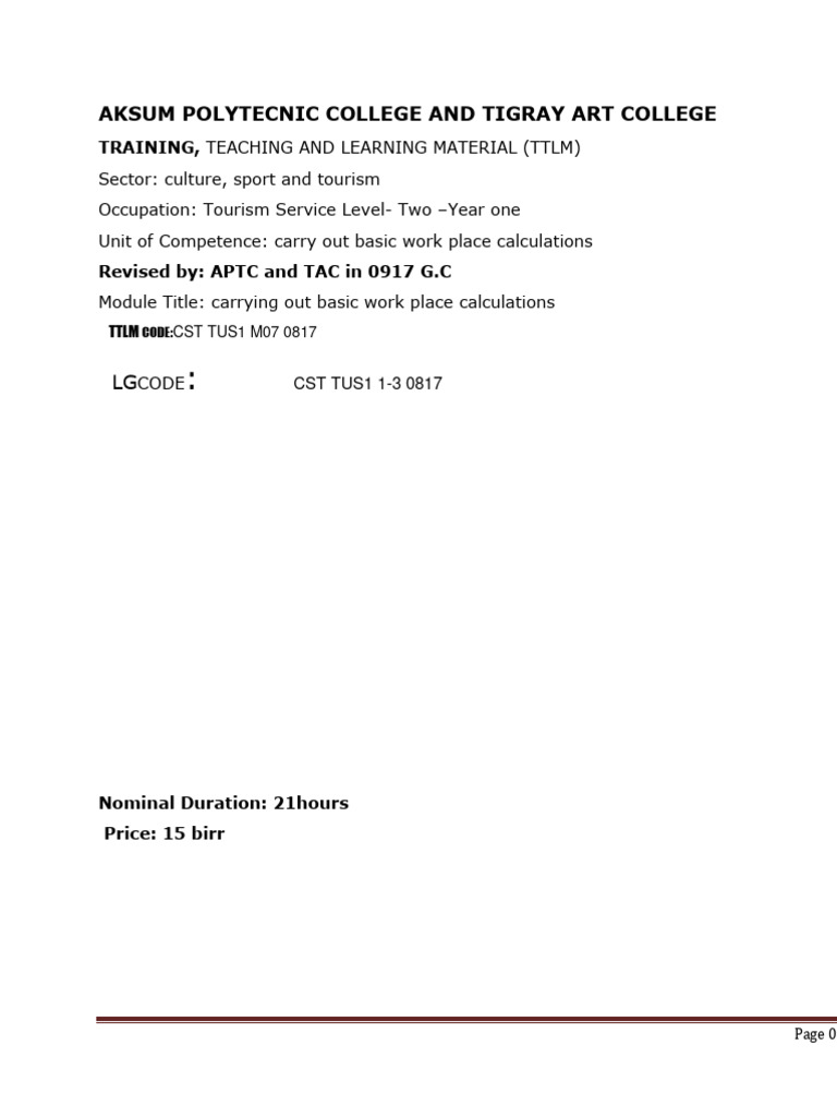 Carry Out Basic Work Place Calculations | PDF | Percentage | Mathematics