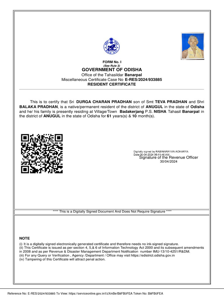 Resident Certificate | PDF