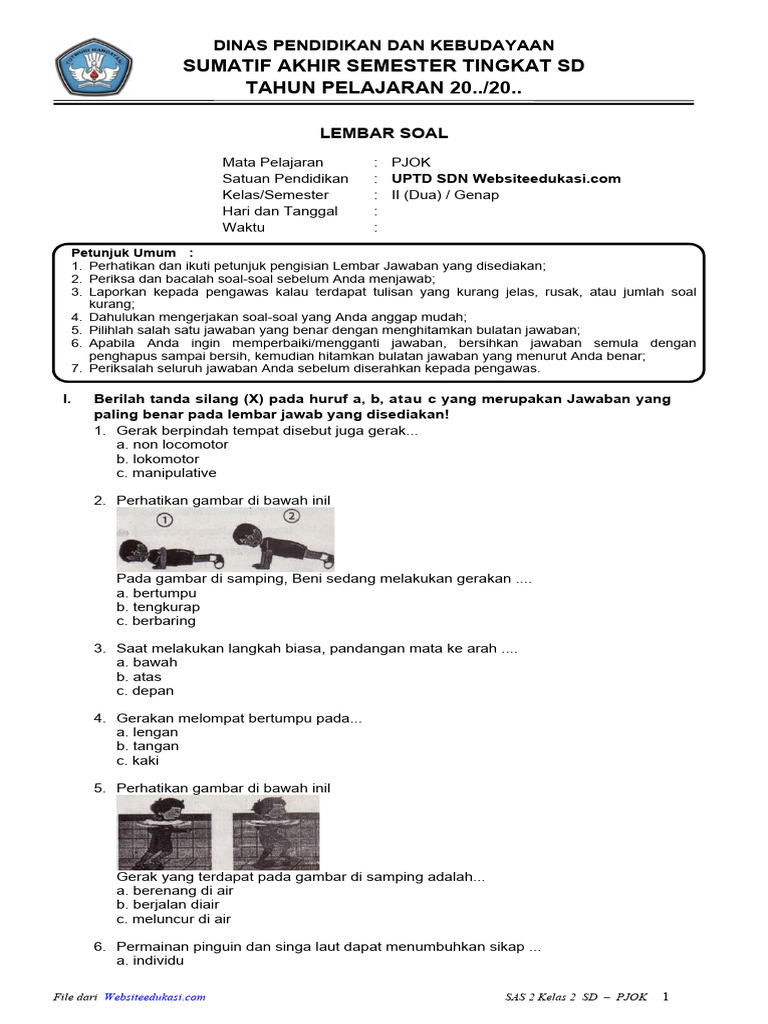 SAS 2 Kelas 2 - PJOK | PDF | Olahraga & Rekreasi
