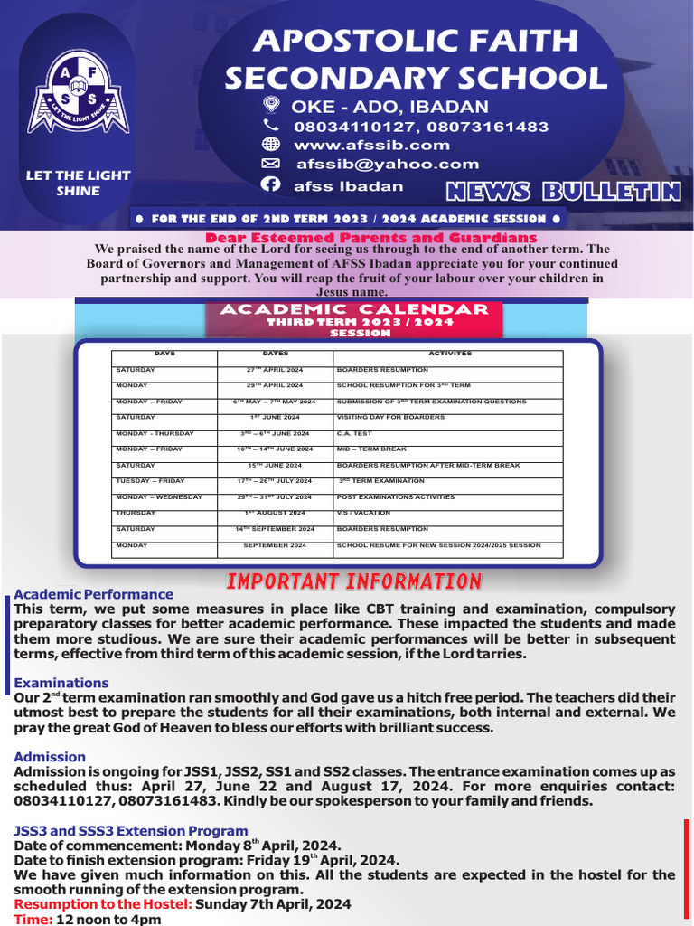 AFSS Bulletin End of Second Term | PDF