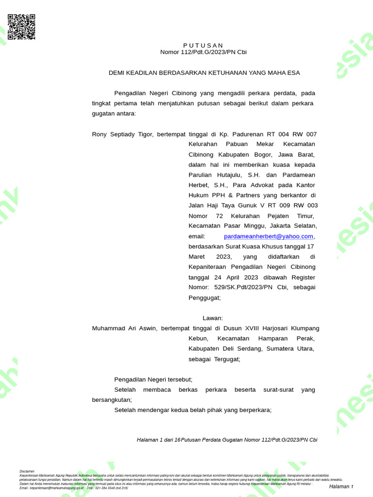 Putusan 112 PDT.G 2023 PN Cbi 20231207203016 | PDF