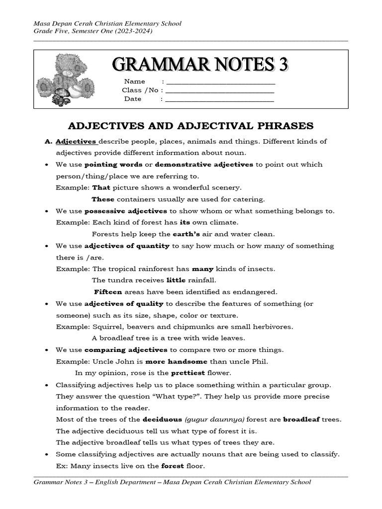 Adjectives and Adjectival Phrases Guide | PDF | Adjective | Forests