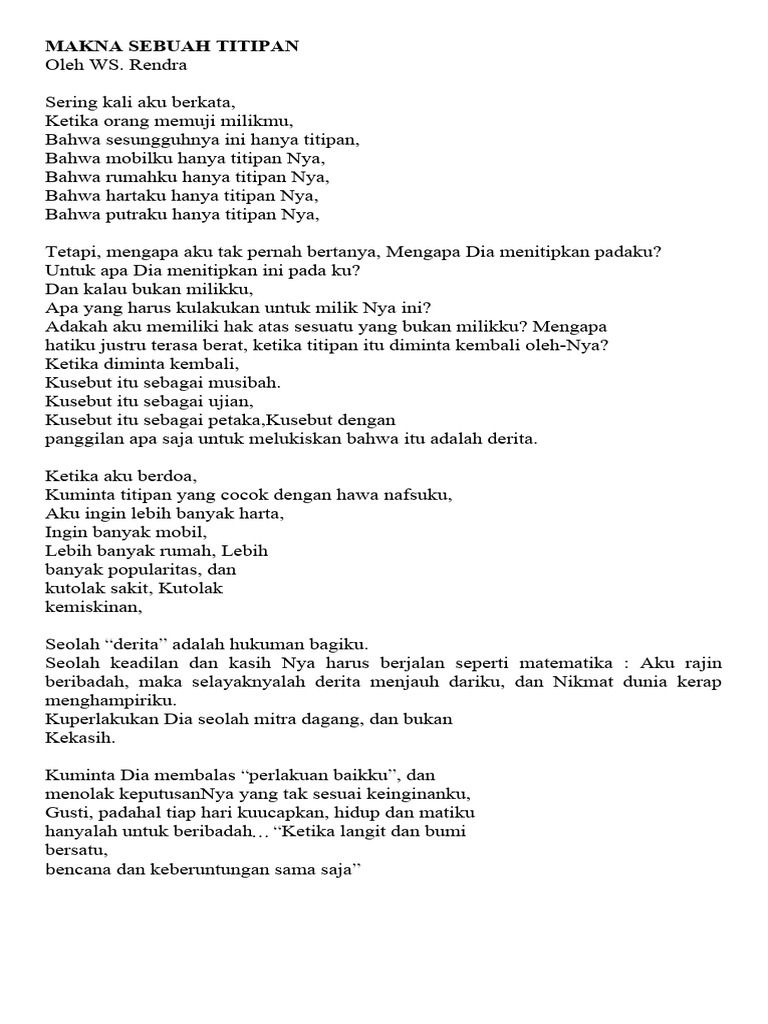 Makna Titipan dalam Puisi WS Rendra | PDF | Agama & Spiritualitas