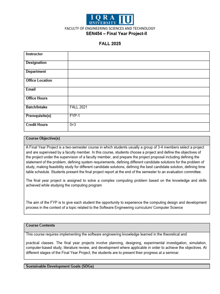 Course Information Sheet-FYP2-new | PDF | Sustainability | Sustainable City