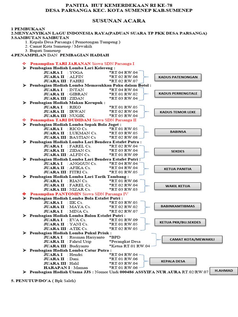Susunan Acara Hut Ri Ke-78 | PDF