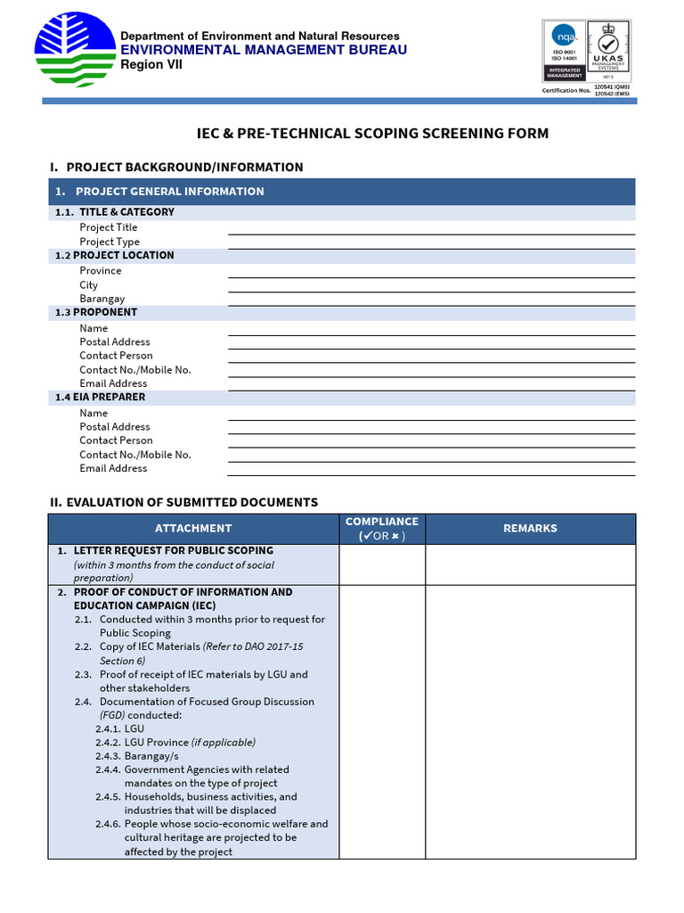 EIA - IEC PRE TECHNICAL SCOPING SCREENING FORM - v01 1 | PDF ...