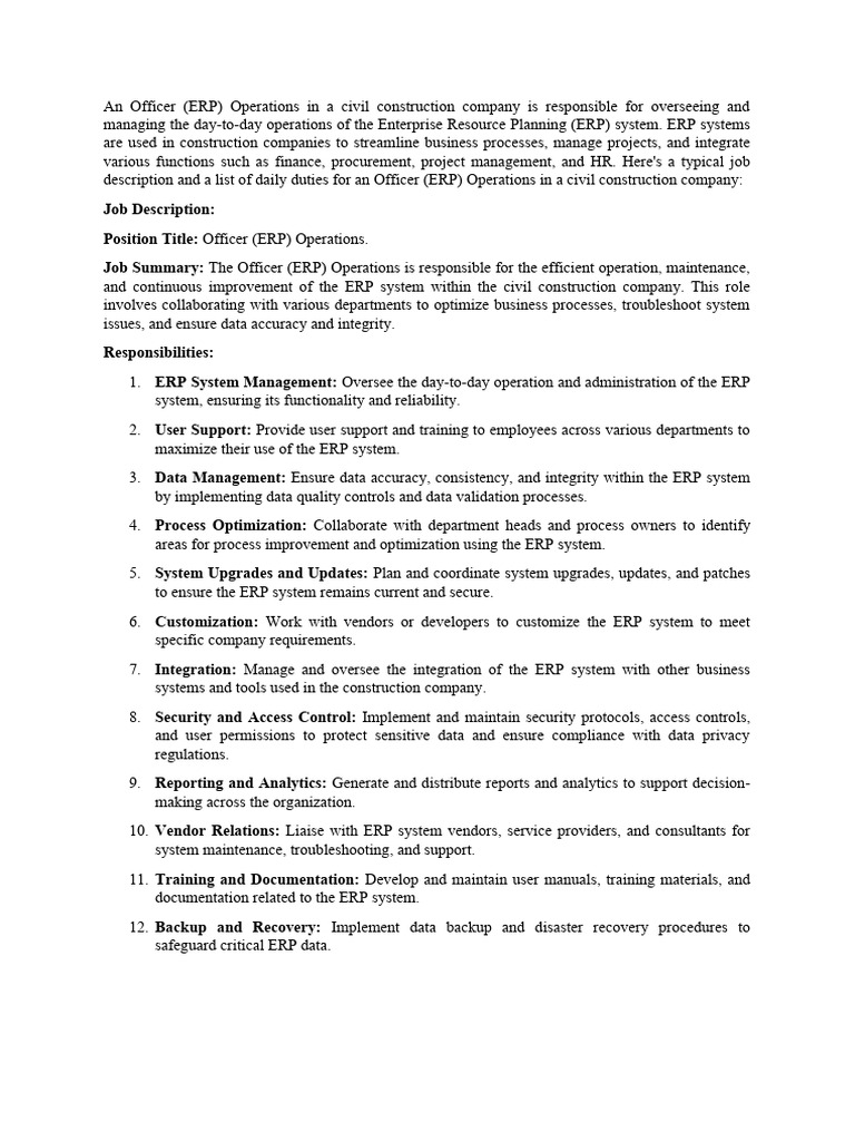 ERP Officer Operations in Construction | PDF | Enterprise Resource ...