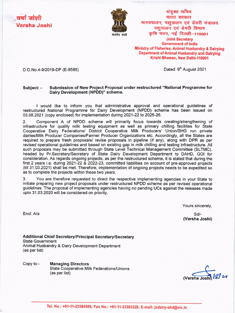 DO Letter To MD Milk Fed-Submission of New Projects | PDF | Dairy