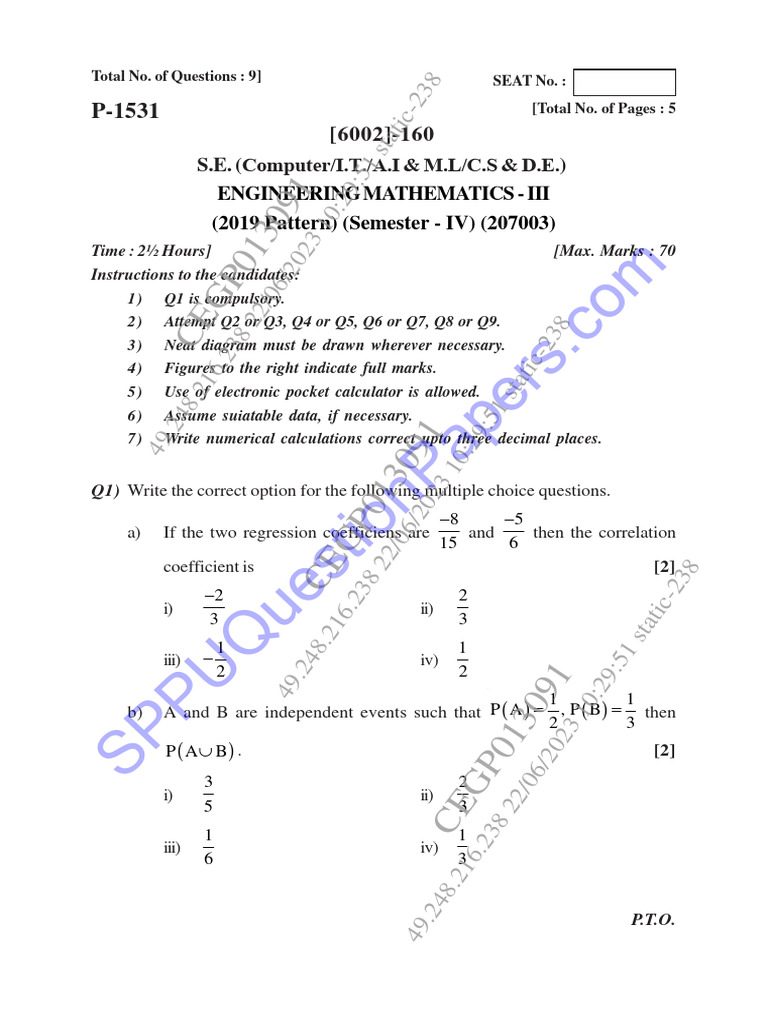 Be Computer Engineering Semester 4 2023 May Engineering Mathematics III ...