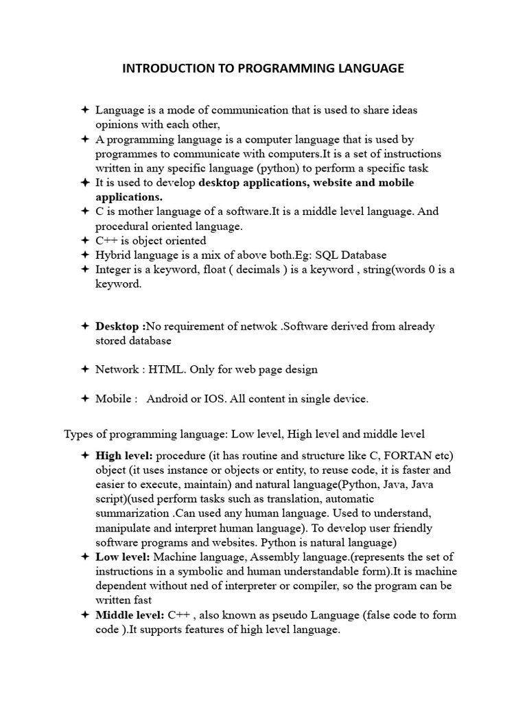 Introduction To Programm Ing Language Pdf Data Type Programming Language 