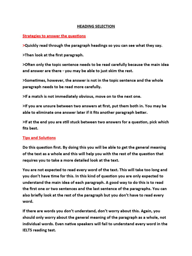IELTS Heading Selection Reading | PDF