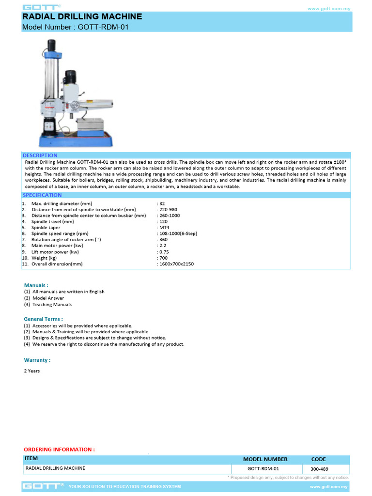 GOTT-RDM-01 Radial Drilling Machine | PDF | Drill | Drilling