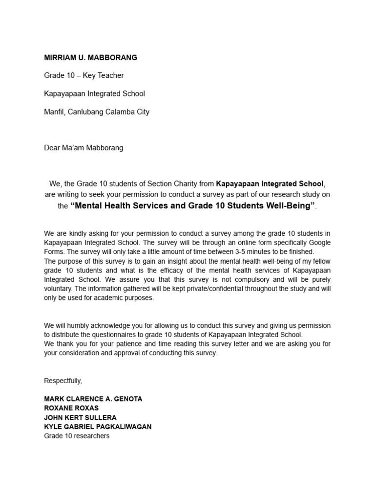 Example of Survey-Letter For Basic Research | PDF | Wellness