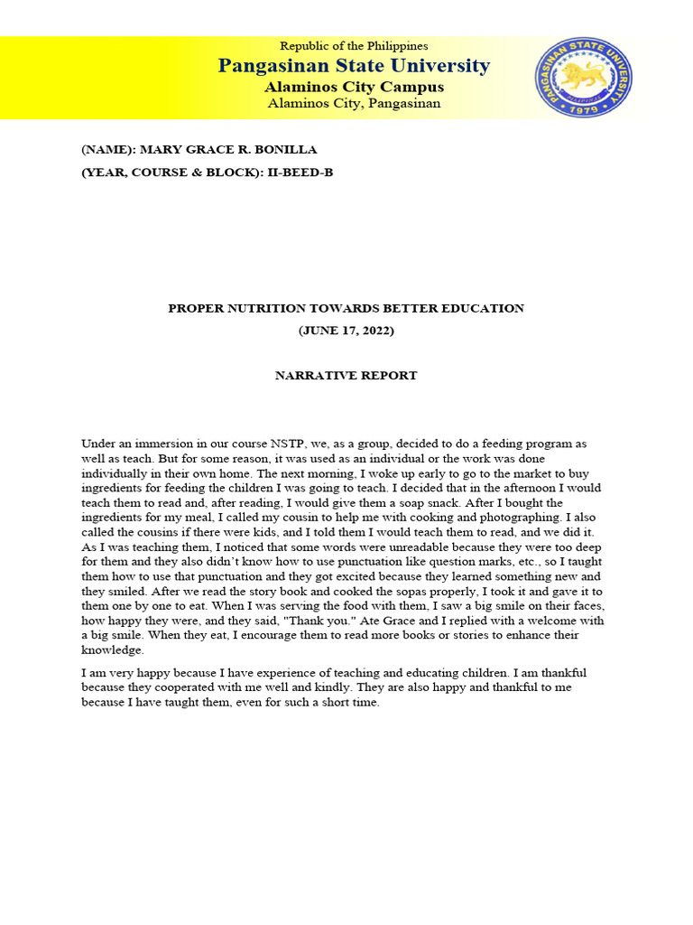 Narrative Report 1 | PDF