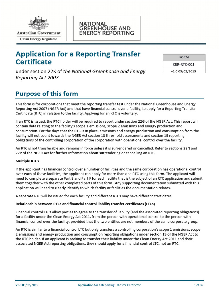 Cer RTC 001 Application Reporting Transfer Certificate | PDF | Partnership | Signature