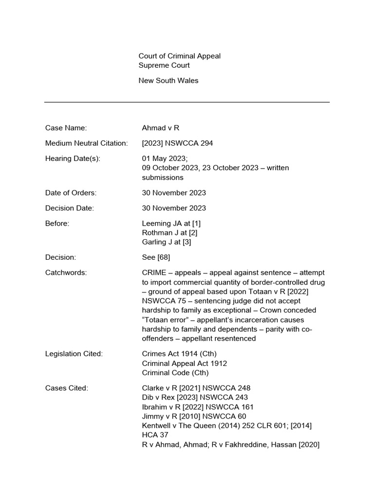 Ahmad Ahmad V R Bc202318240 | PDF | Sentence (Law) | Appeal