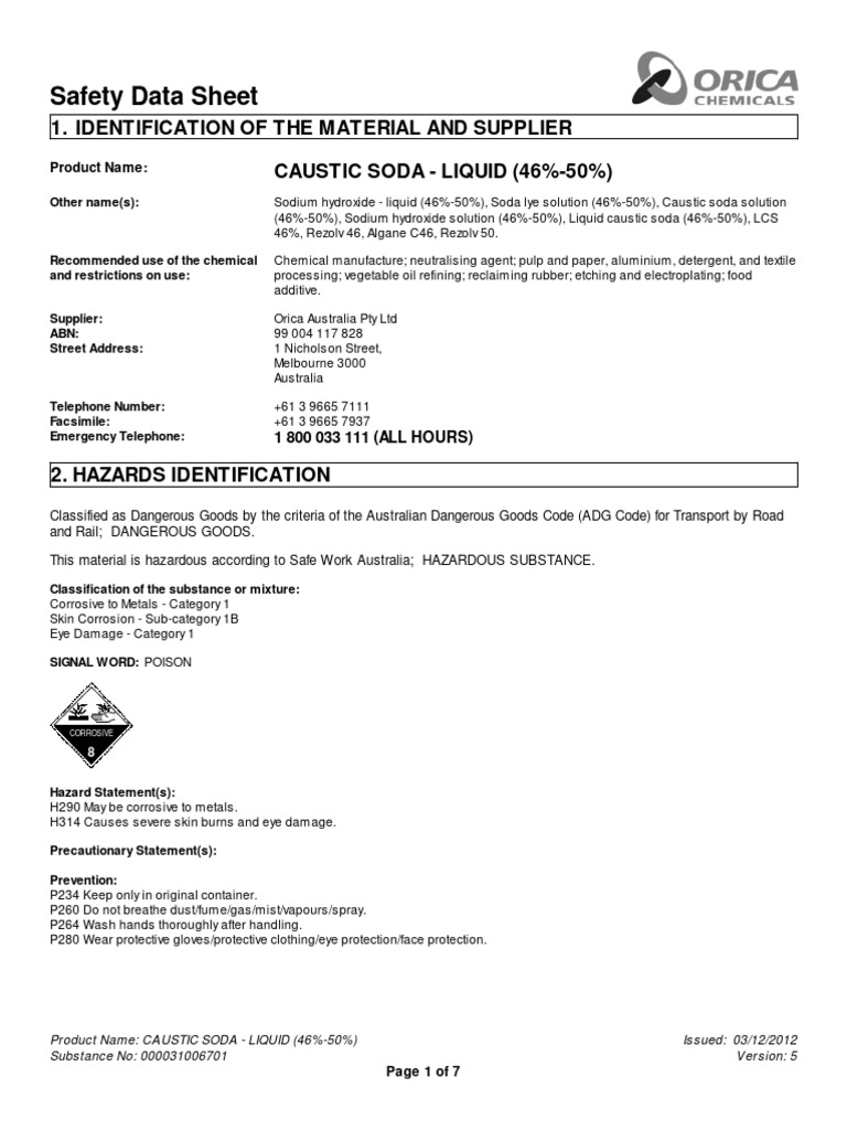 App FF - MSDS | PDF | Dangerous Goods | Sodium Hydroxide