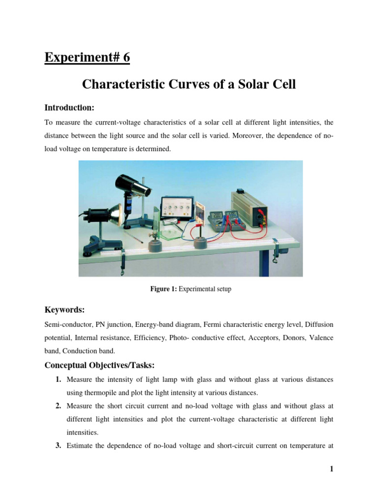 Solar Cell Characteristics Experiment | PDF | P–N Junction | Electrical ...