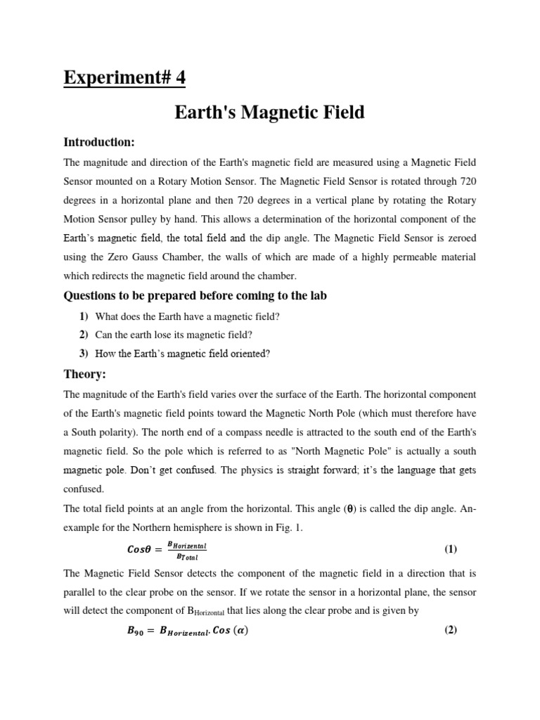 Experiment# 4 - Earth's Magnetic Field | PDF | Earth's Magnetic Field ...