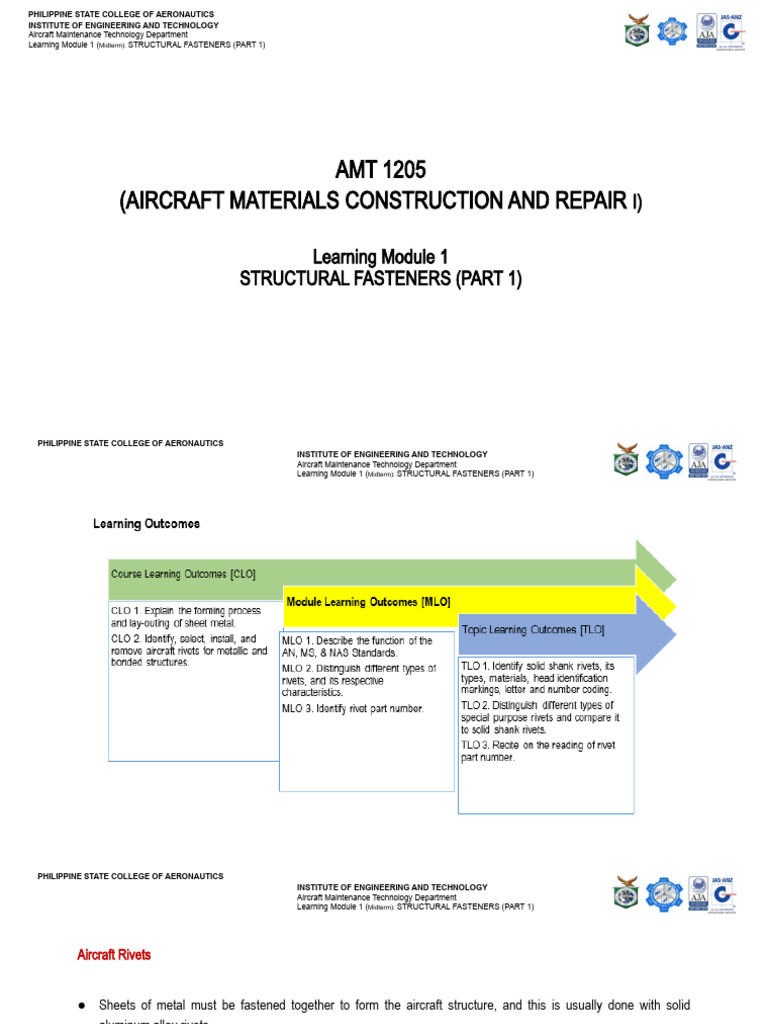 AMT 1205 (Aircraft Materials Construction and Repair: I) Learning ...