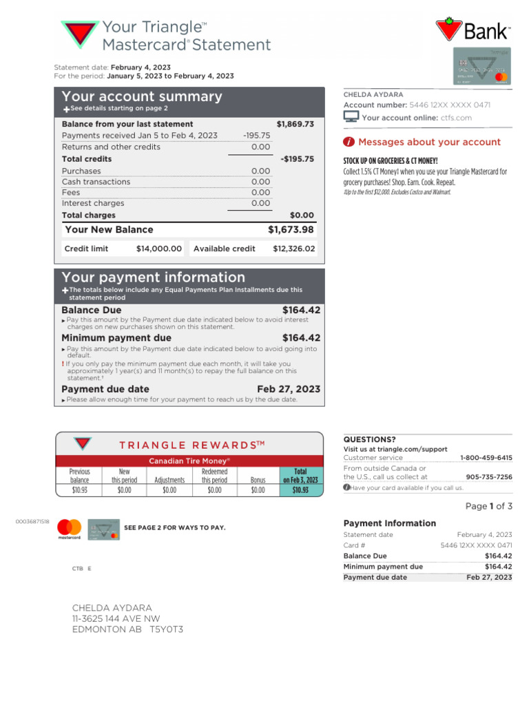 Triangle Mastercard Statement Feb 2023 | PDF | Credit Card | Payments