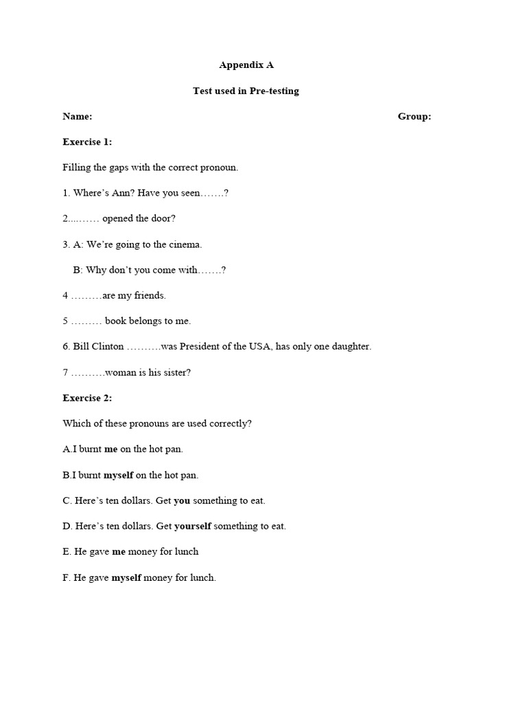 Pre and Post Test Examples | PDF