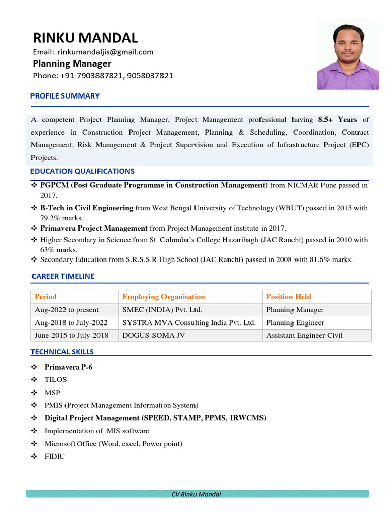 CV Rinku Mandal Planning Manager Jindal | PDF | Project Management | Business