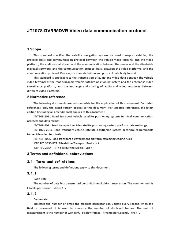1 - jtt1078 Video Data Communication Protocol | PDF | Port (Computer Networking) | Transmission ...