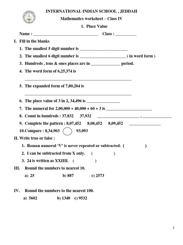 CBSE Class 4 Maths Revision Worksheet (87) - Revision | PDF | Numbers ...