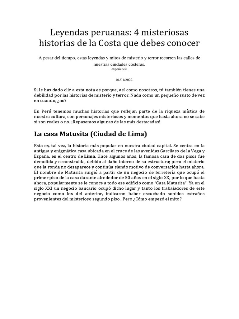 Leyendas Peruanas, 4 Misteriosas Historias de La Costa Que Debes ...