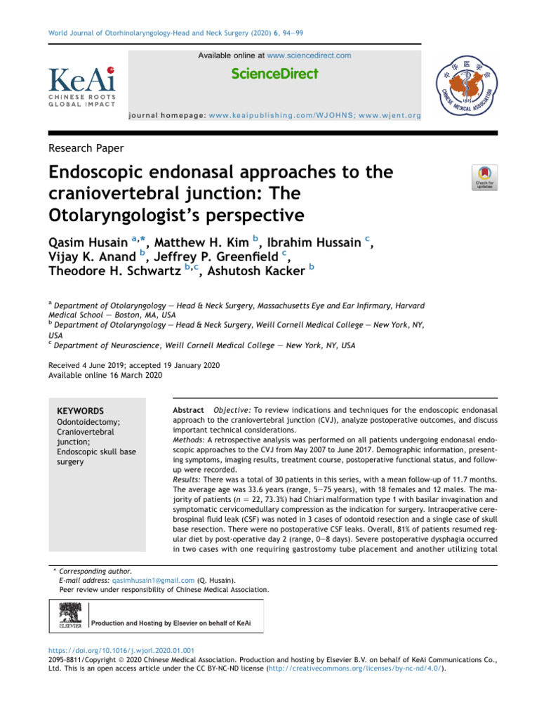 Endoscopic Endonasal Approaches To The Craniovertebral Junction The ...