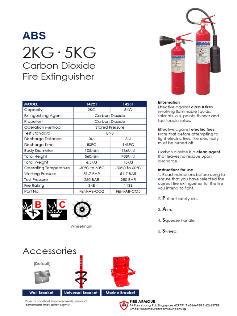Fire Armour ABS 2KG 5KG Carbon Dioxide Fire Extinguisher | PDF | Carbon ...