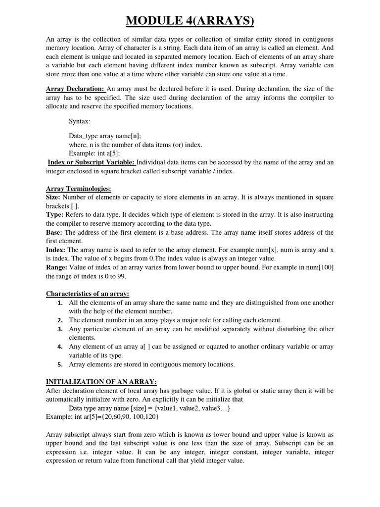 Module 4 Array | Download Free PDF | Data Type | Variable (Computer Science)