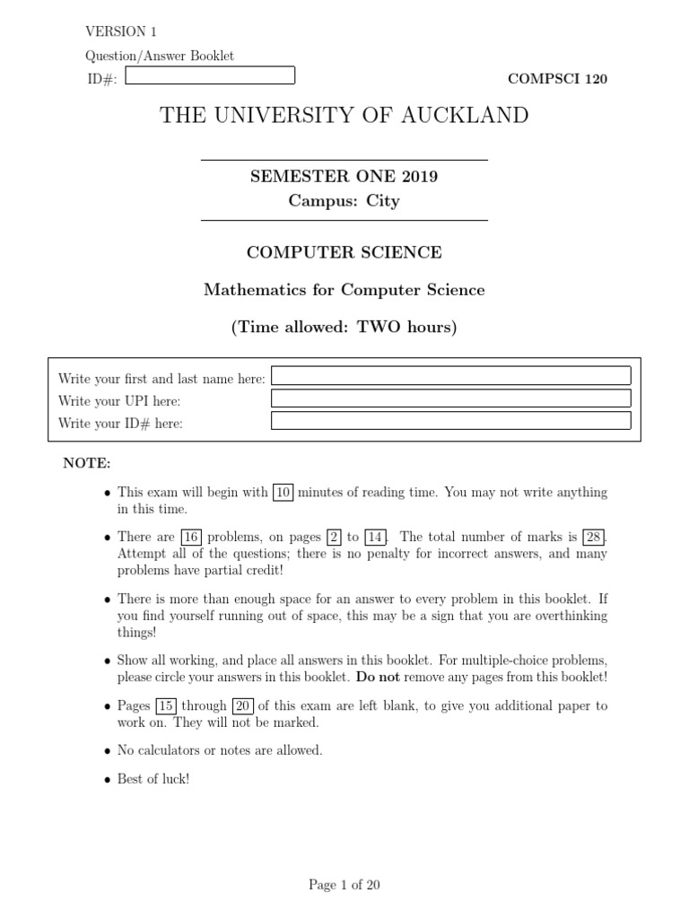 Exam - cs120 - 2019 - s1 - Final - Version1 With Solutions | PDF | Multiple Choice ...
