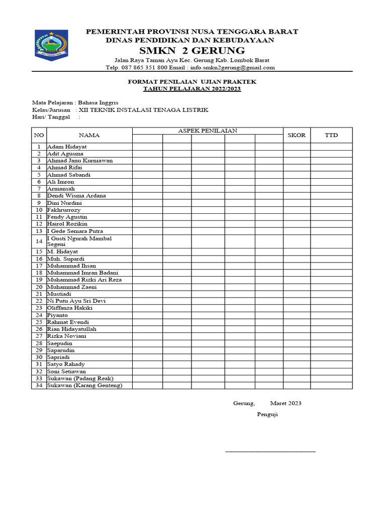 Nilai Us Kelas Xii Bing | PDF