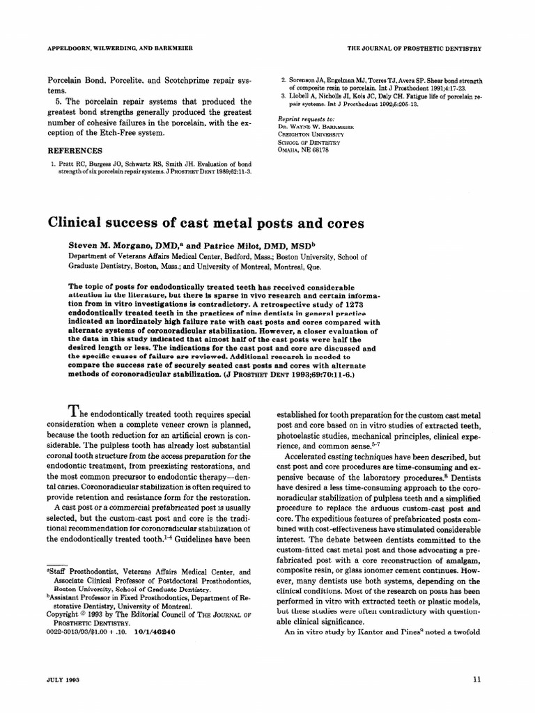 Metal Post Core | PDF | Human Tooth | Tooth