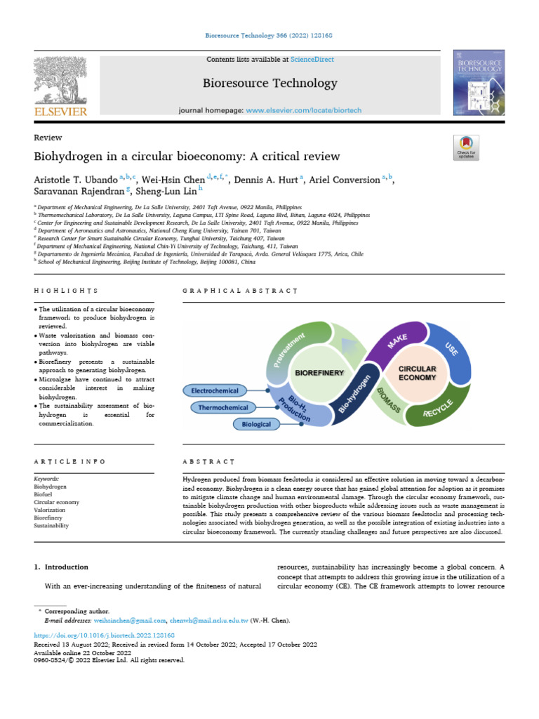 Ubando Et Al - 2022 - Biohydrogen in A Circular Bioeconomy | Download ...