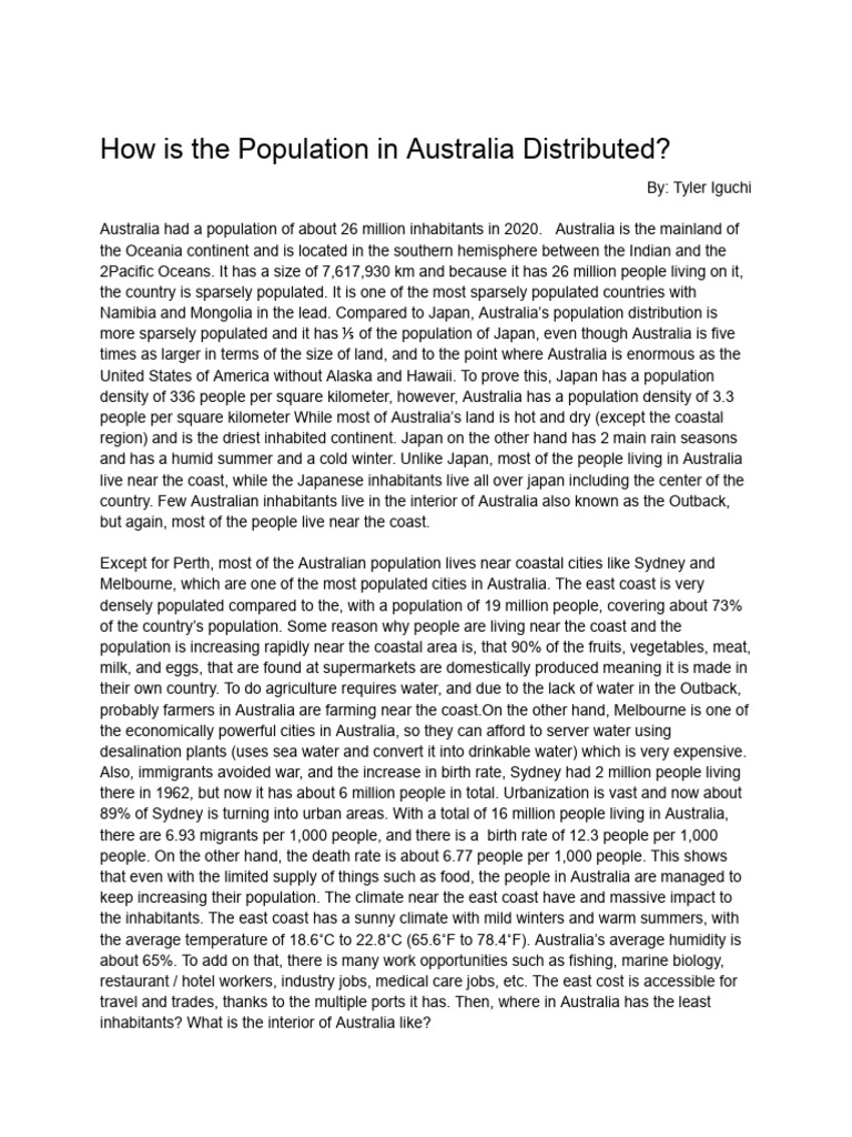 Australia’s Sparse Population Density | PDF | Australia | Water