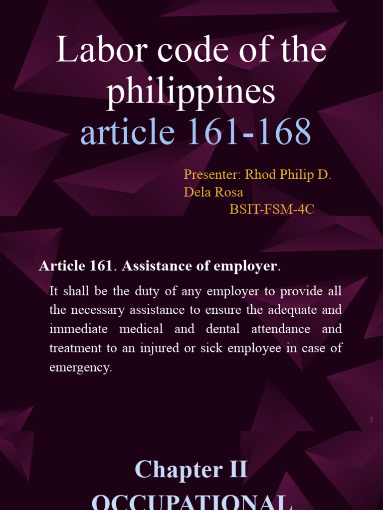 Philippines Labor Code Articles 161-168 | PDF | Employment ...
