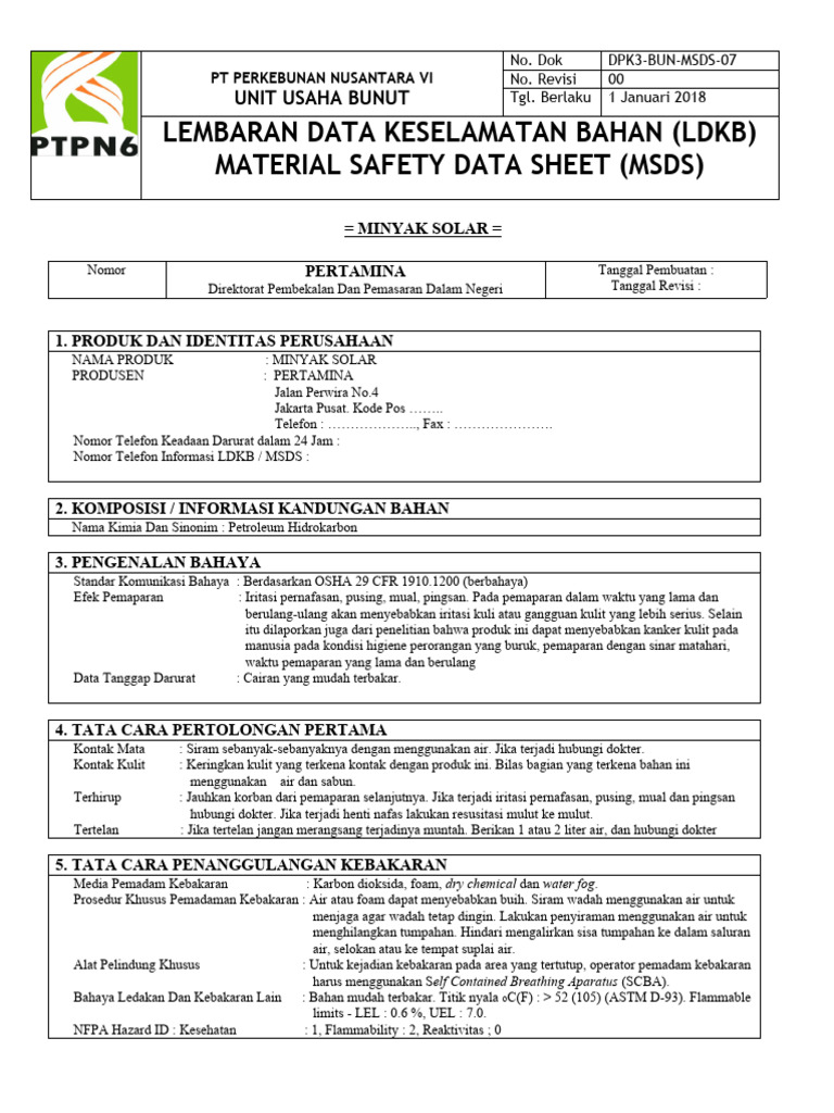Dpk3-Bun-Msds-07 (Minyak Solar) | PDF