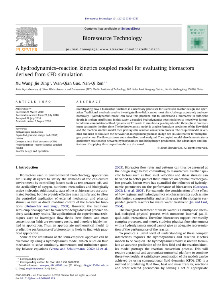 Wang Et Al - 2010 - A Hydrodynamics-Reaction Kinetics Coupled Model For Evaluating Bioreactors ...