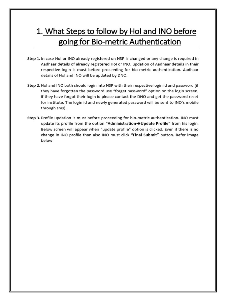 Steps for HoI and INO Bio-Authentication | PDF | Government Of India