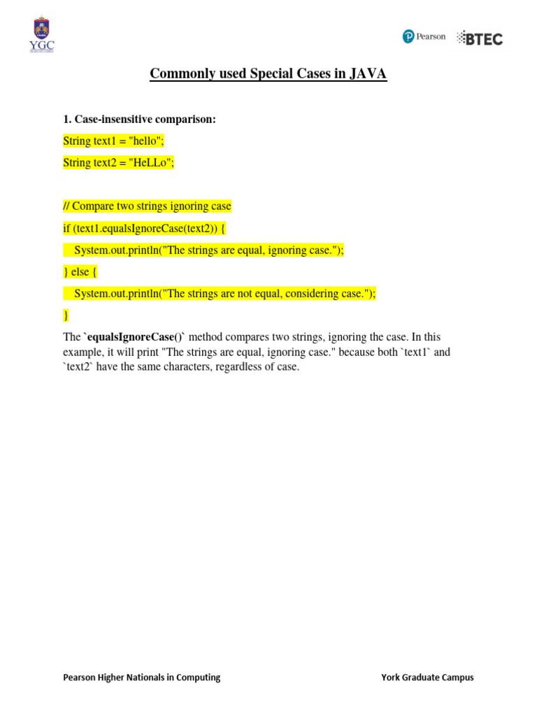 Commonly Used Special Cases in JAVA | PDF | String (Computer Science ...