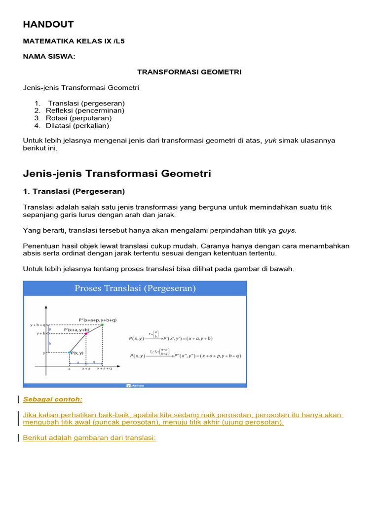 Matematika Kelas Ix Transformasi Geometri | PDF | Metode & Bahan Ajar